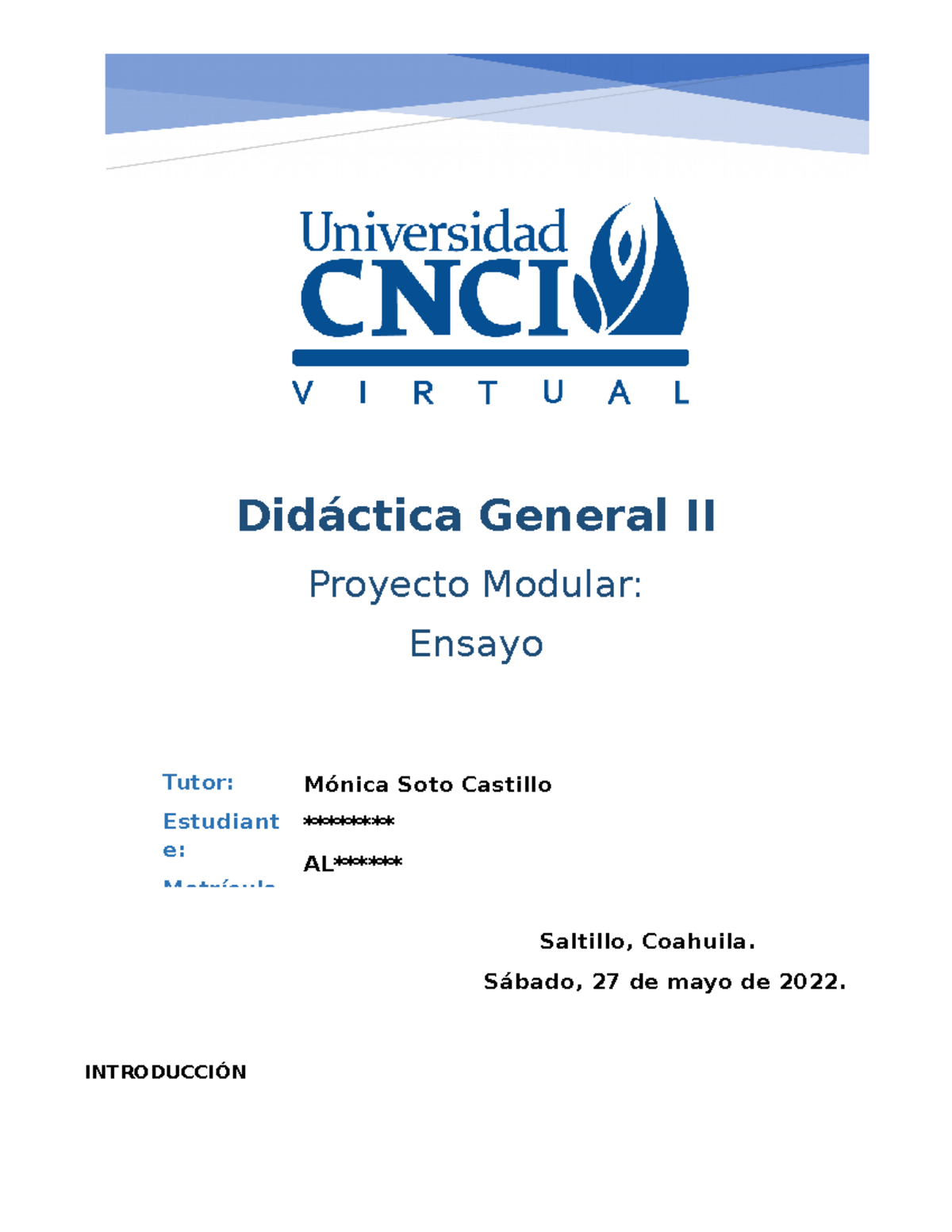 Proyecto Modular, Didáctica General II - INTRODUCCIÓN Didáctica General II Proyecto Modular ...