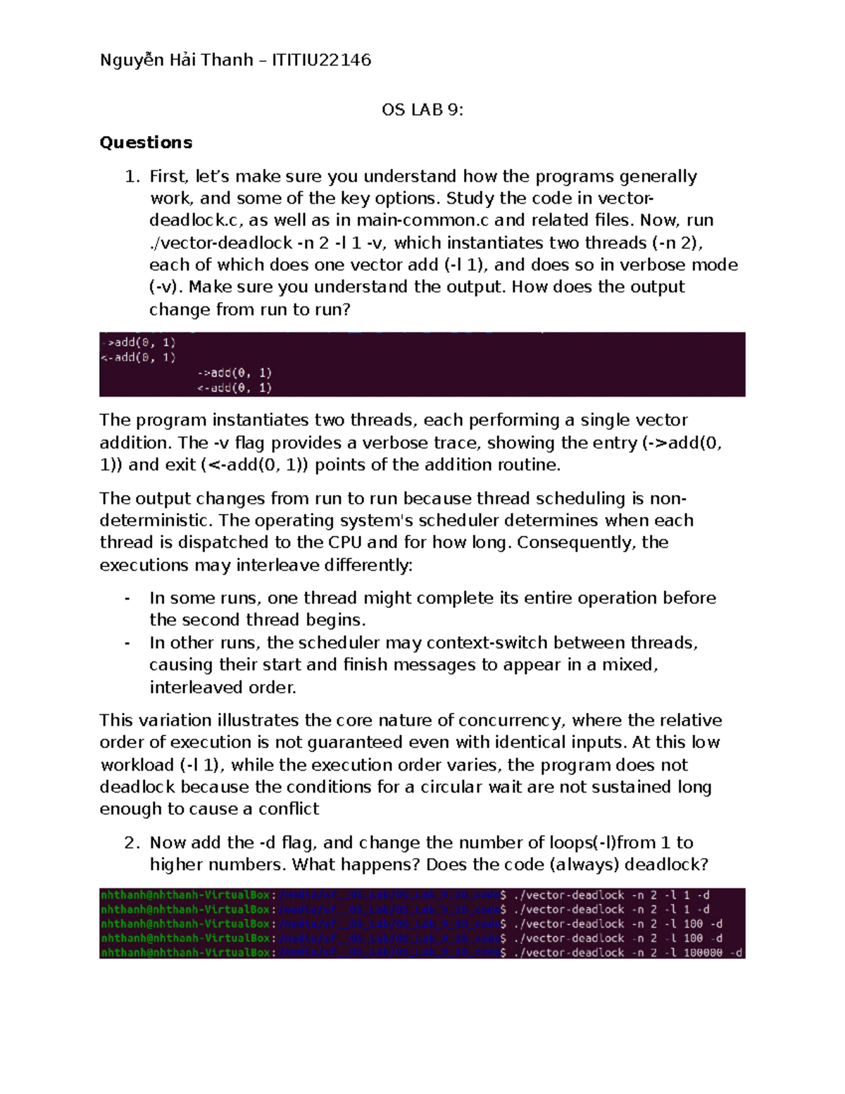 ITITIU22146 OS Lab 9: Understanding Thread Behavior and Deadlock - Studocu