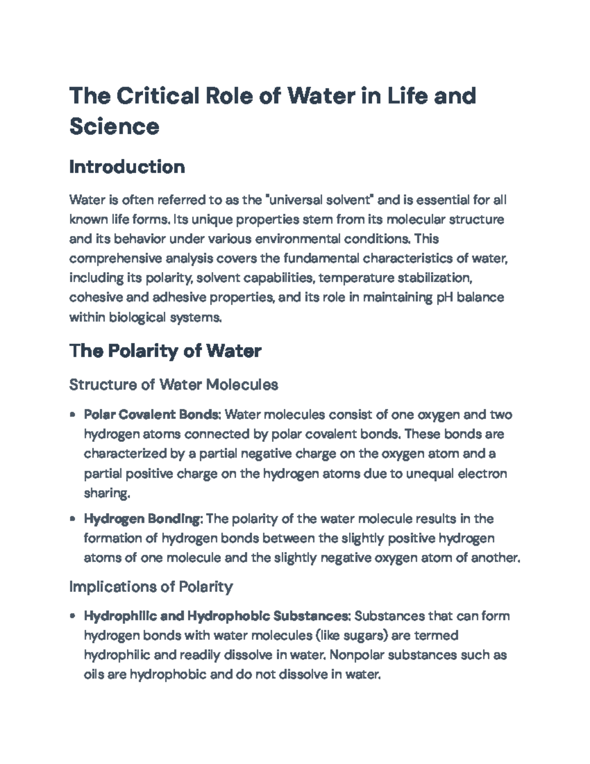 The Critical Role of Water in Life and Science: An Analysis - The ...
