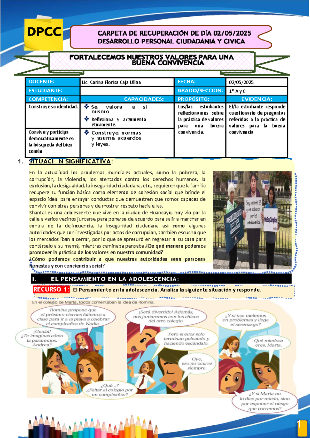 Carpeta de Recuperación DPCC 1ro Sec. - Identidad y Valores en la ...