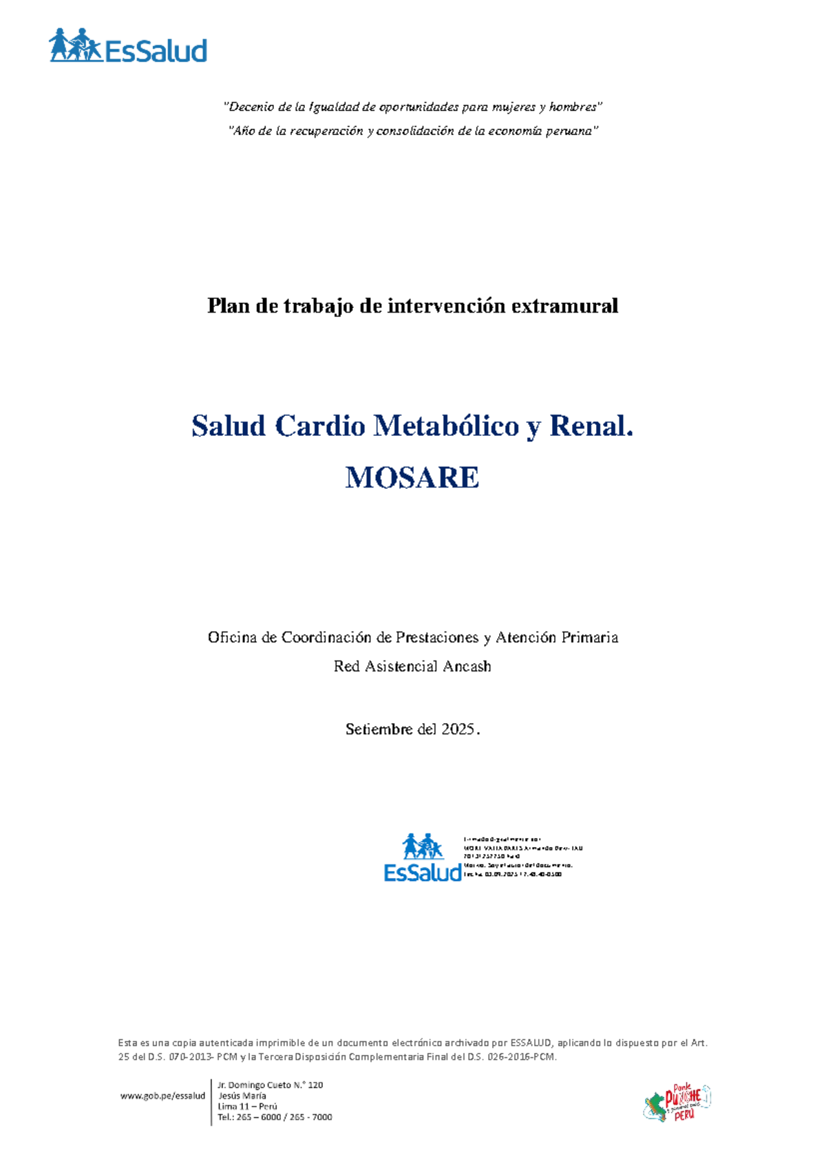 Plan de Trabajo Extramural MOSARE: Intervención en Salud Cardio ...