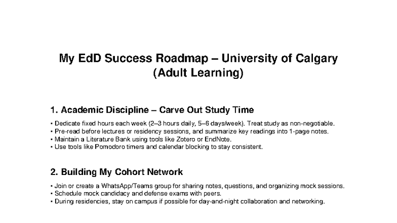 EdD Success Roadmap: Strategies for Adult Learning at U of Calgary ...