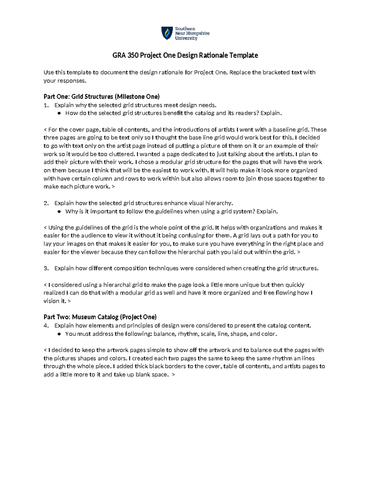 GRA 350 Project One: Design Rationale Template Guide - Studocu