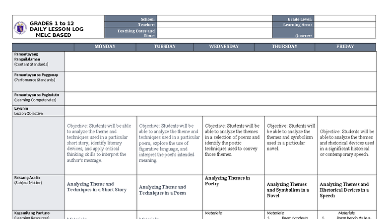 Creative Non-Fiction Lesson Plans Q1 Week 1: Analyzing Themes ...
