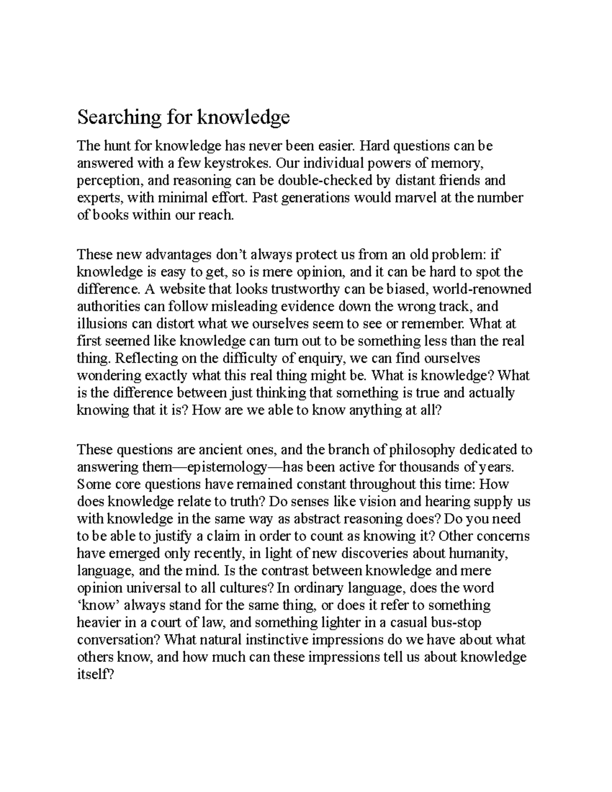 Understanding Knowledge: Key Questions and Theories in Epistemology ...