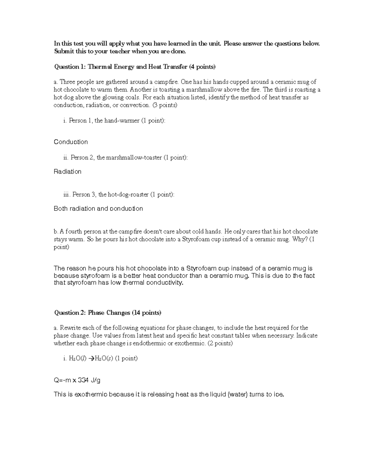 3.5.4 TST - Heat Transfer & Phase Changes Unit Test - Studocu