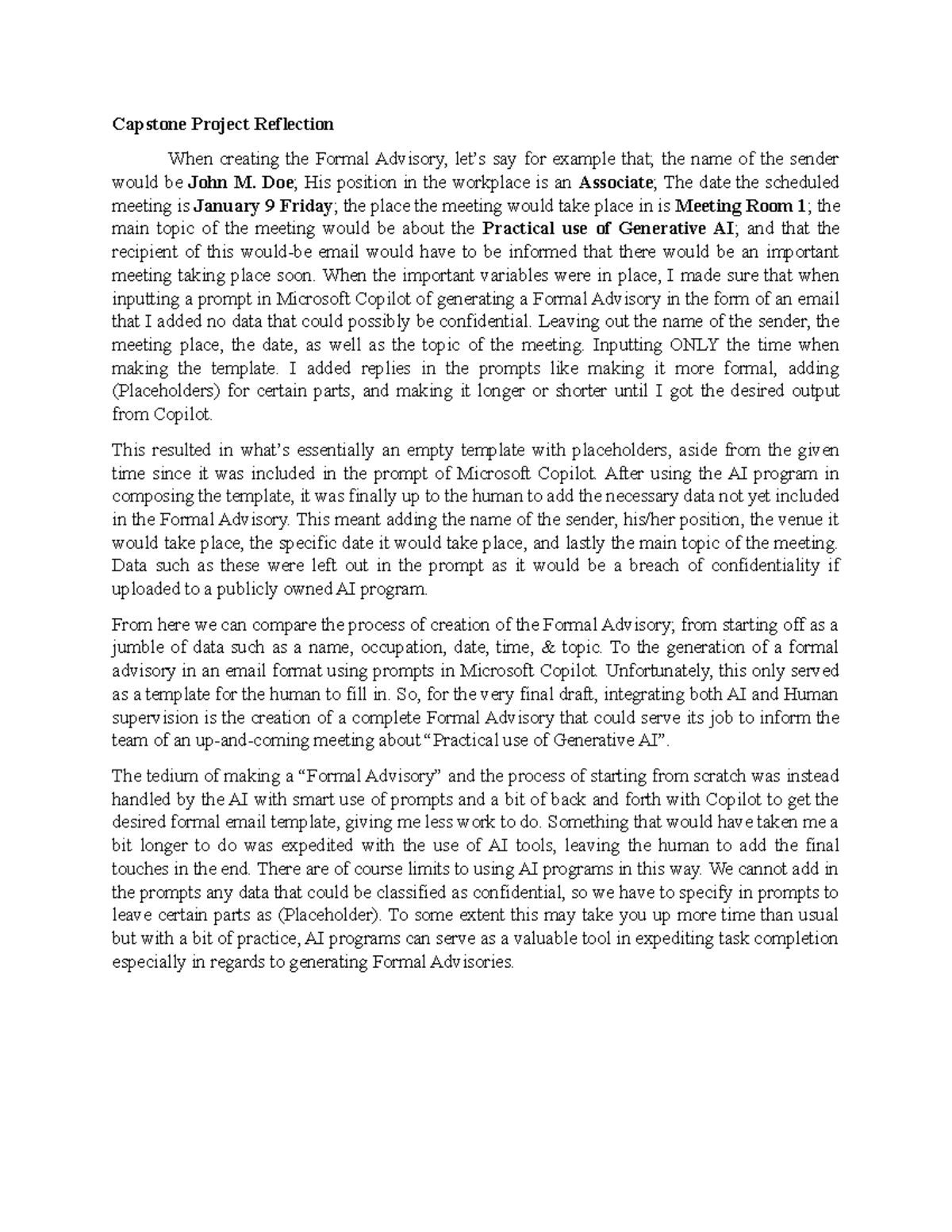 Capstone Project Reflection: Using AI for Formal Advisory Creation ...