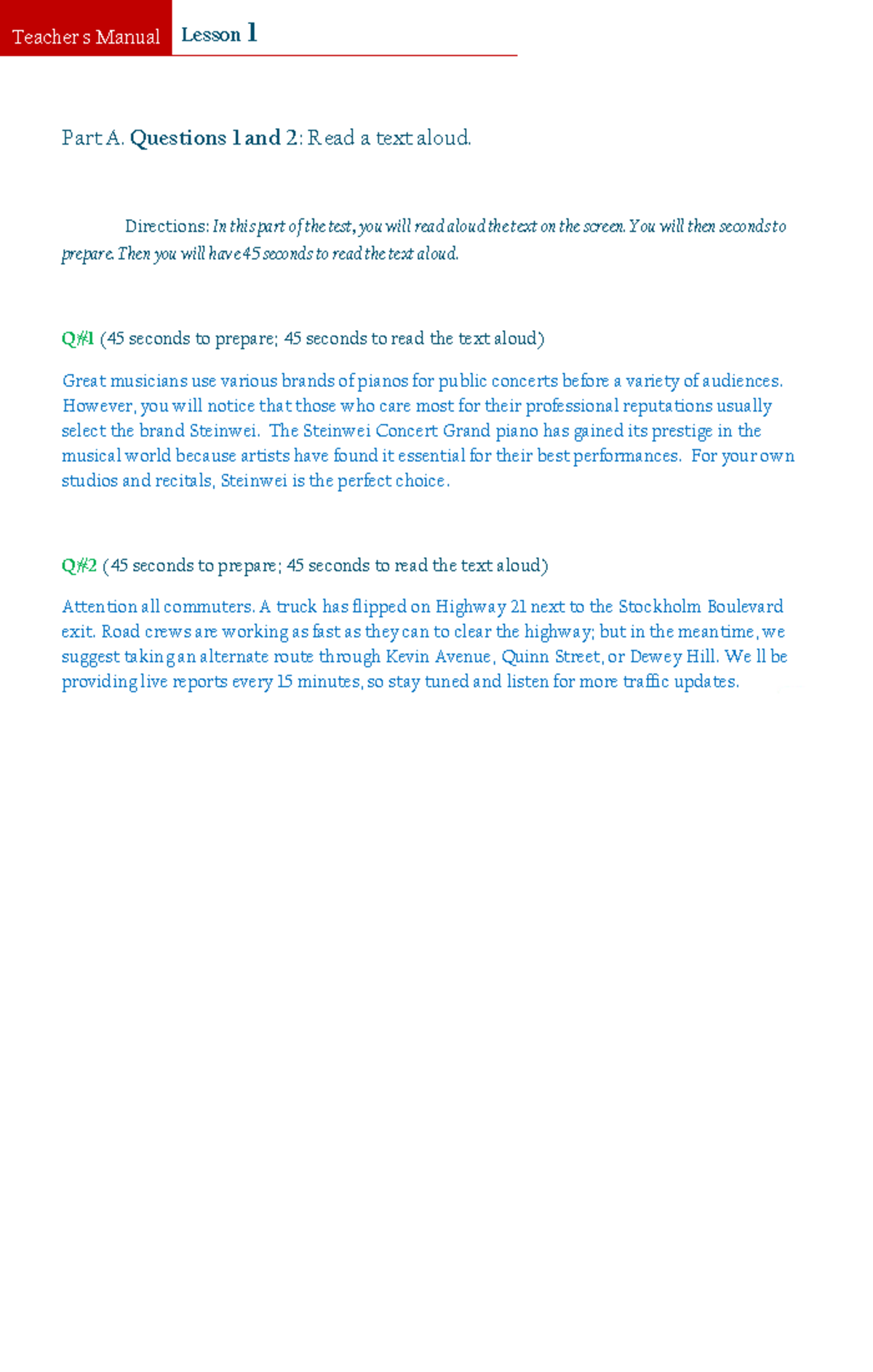 TOEIC Speaking Manual Lesson 1-3: Practice Questions & Responses - Studocu