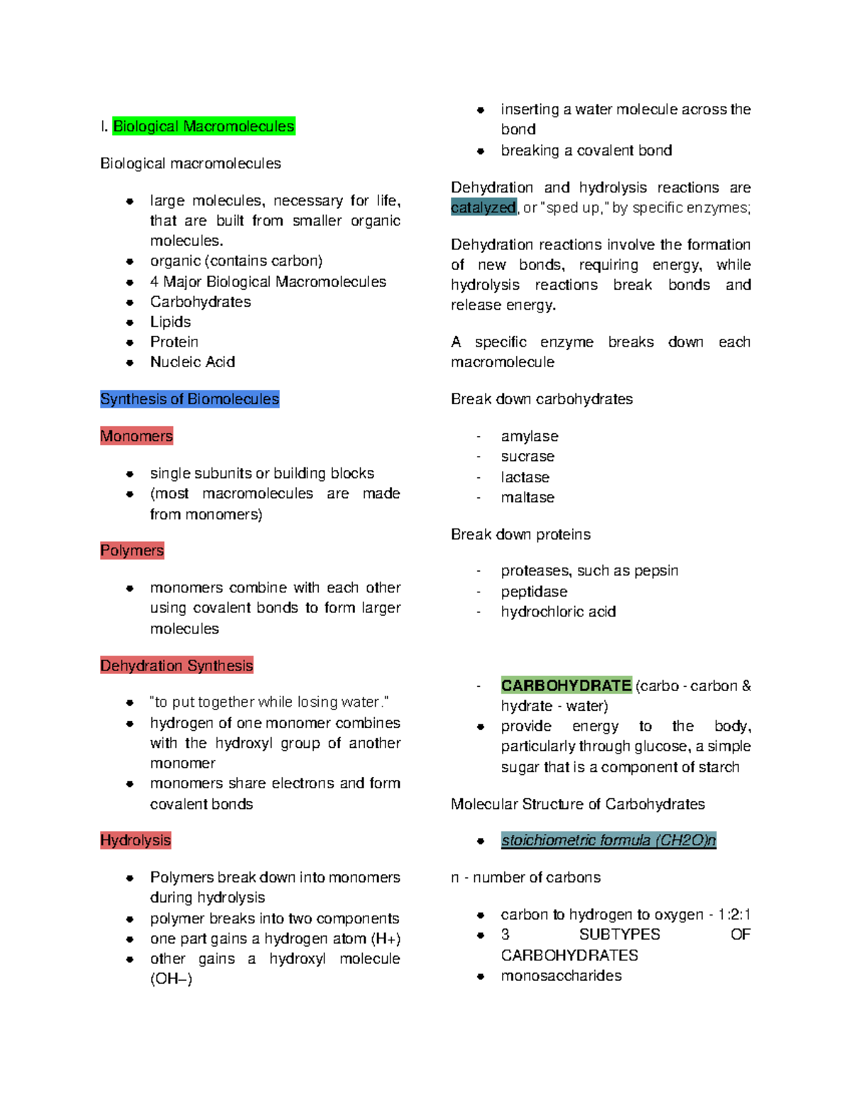 2nd Quarter Reviewer: Biological Macromolecules in Gen Biology 1 - Studocu