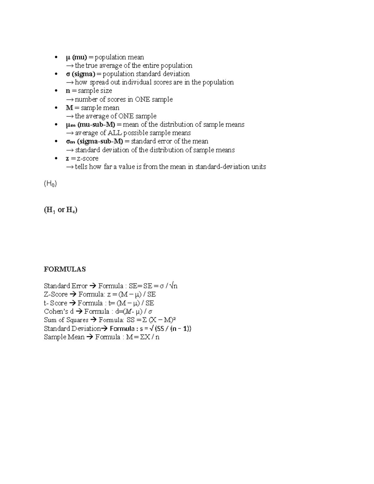 Formulas for Population Mean and Standard Deviation - Studocu