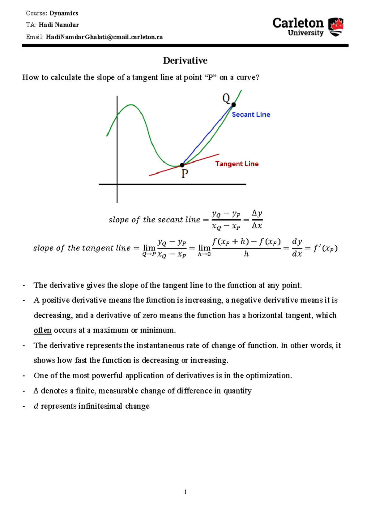Calculus (DYN 101) - Derivatives and Their Applications - Studocu