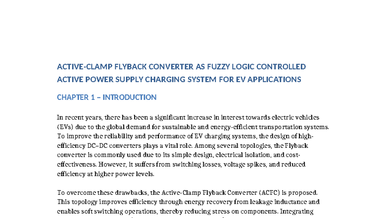 Active Clamp Flyback Converter with Fuzzy Logic Control for EVs - Studocu