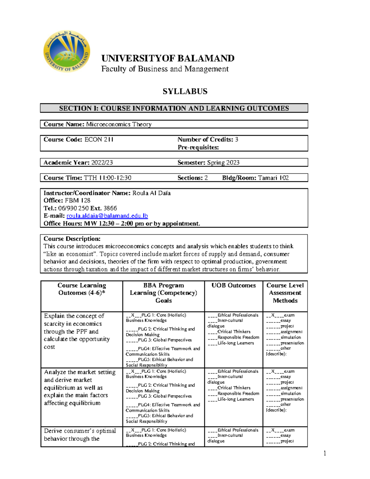 ECON 211 Microeconomics Theory Syllabus - Spring 2023 - Studocu