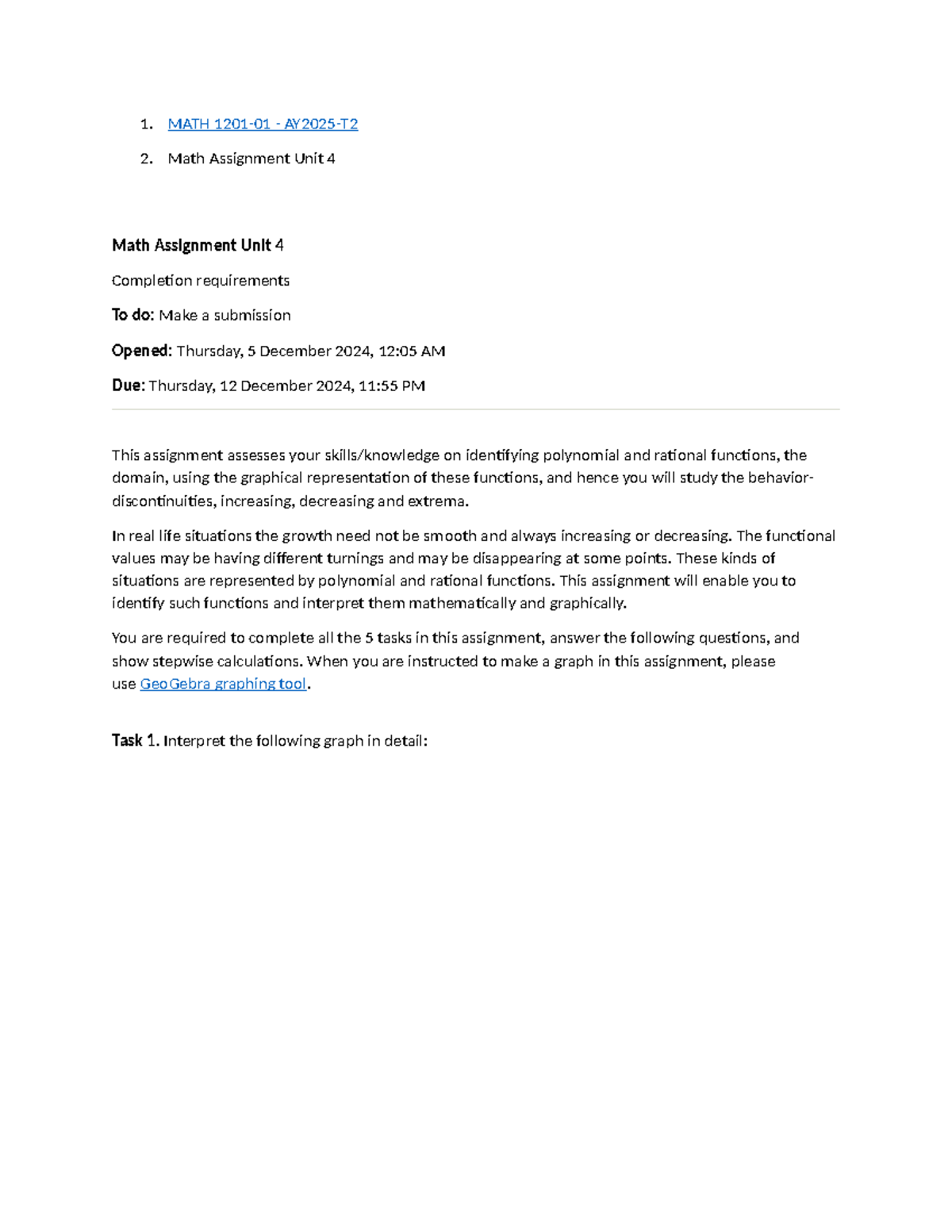 MATH 1201 - Assignment 4: Polynomial & Rational Functions Analysis ...