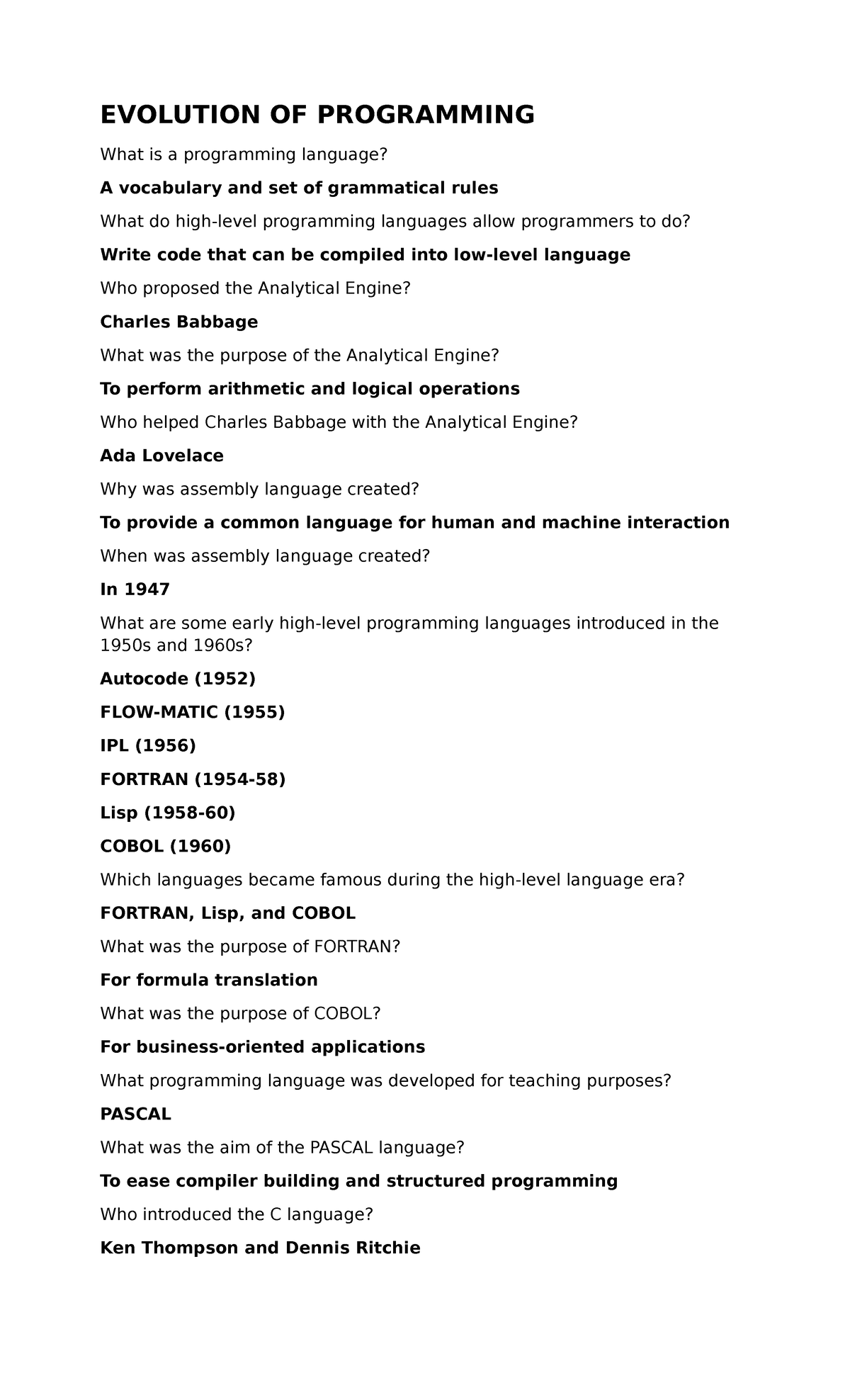 EVOLUTION OF PROGRAMMING LANGUAGES: A Comprehensive Overview - Studocu