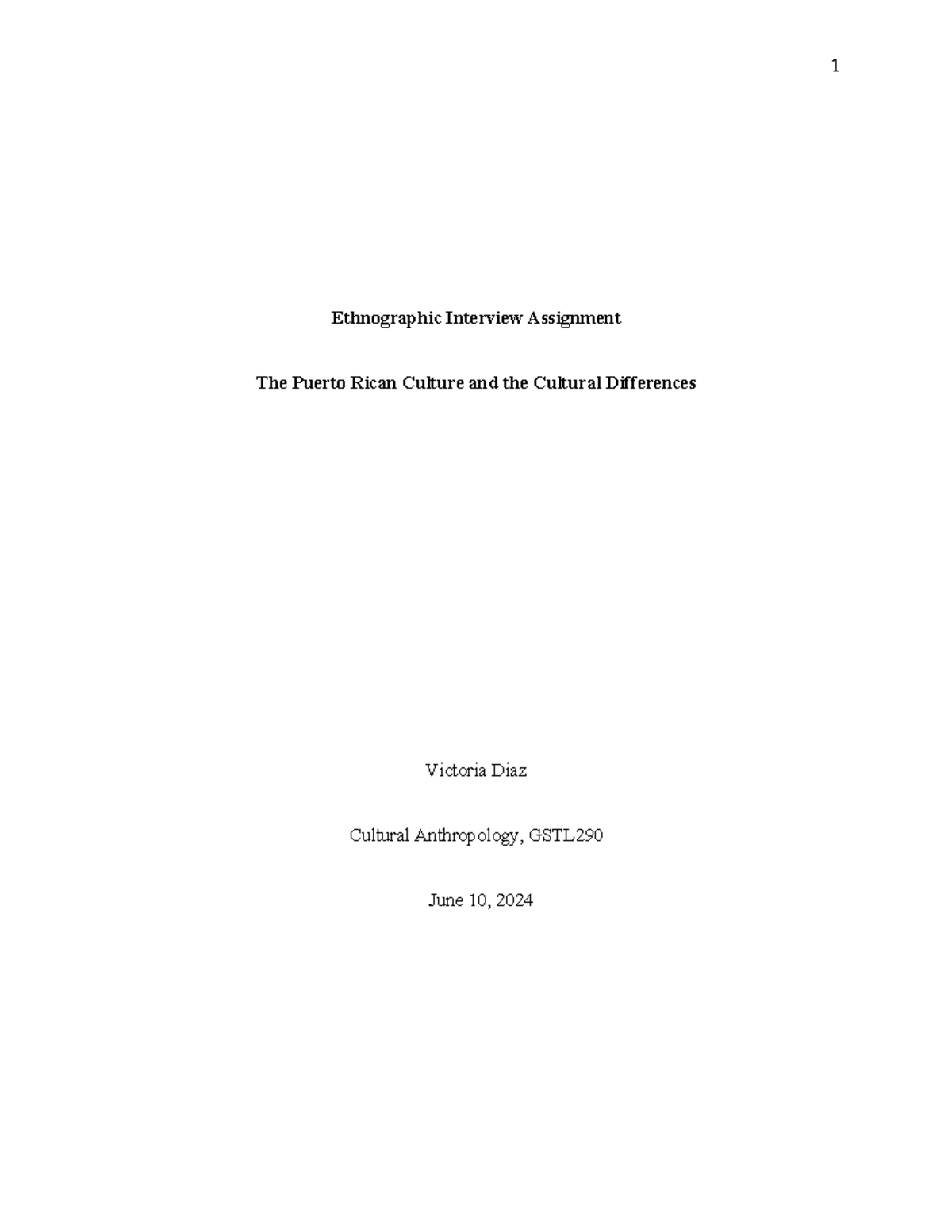 Ethnographic Interview Assignment: Insights into Puerto Rican Culture - Studocu