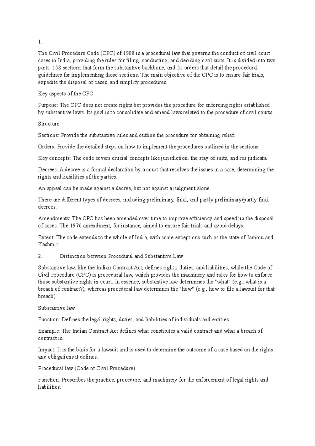 Unit 1 - Test Questions & Answers on Civil Procedure Code (CPC) - Studocu