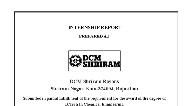 Internship Report: B.Tech in Chemical Engineering at DCM Shriram Rayons ...