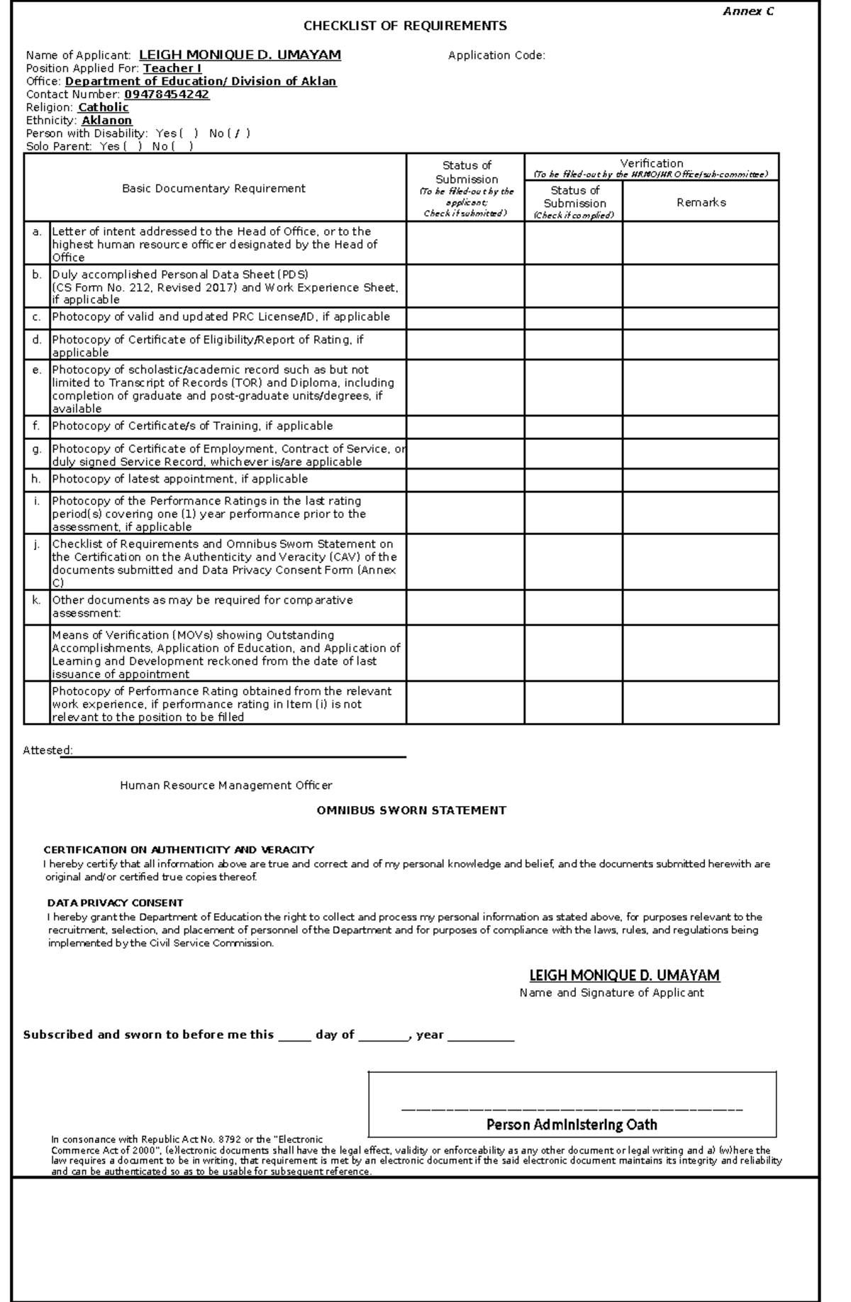 Annex-C Checklist-of-Requirements-and-Omnibus-Sworn-Statement - Annex C CHECKLIST OF ...