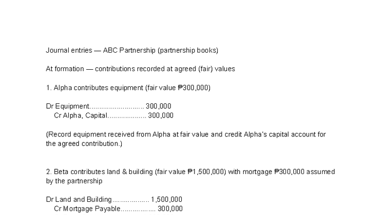 ABC Partnership (ABC 101) - Journal Entries at Formation - Studocu