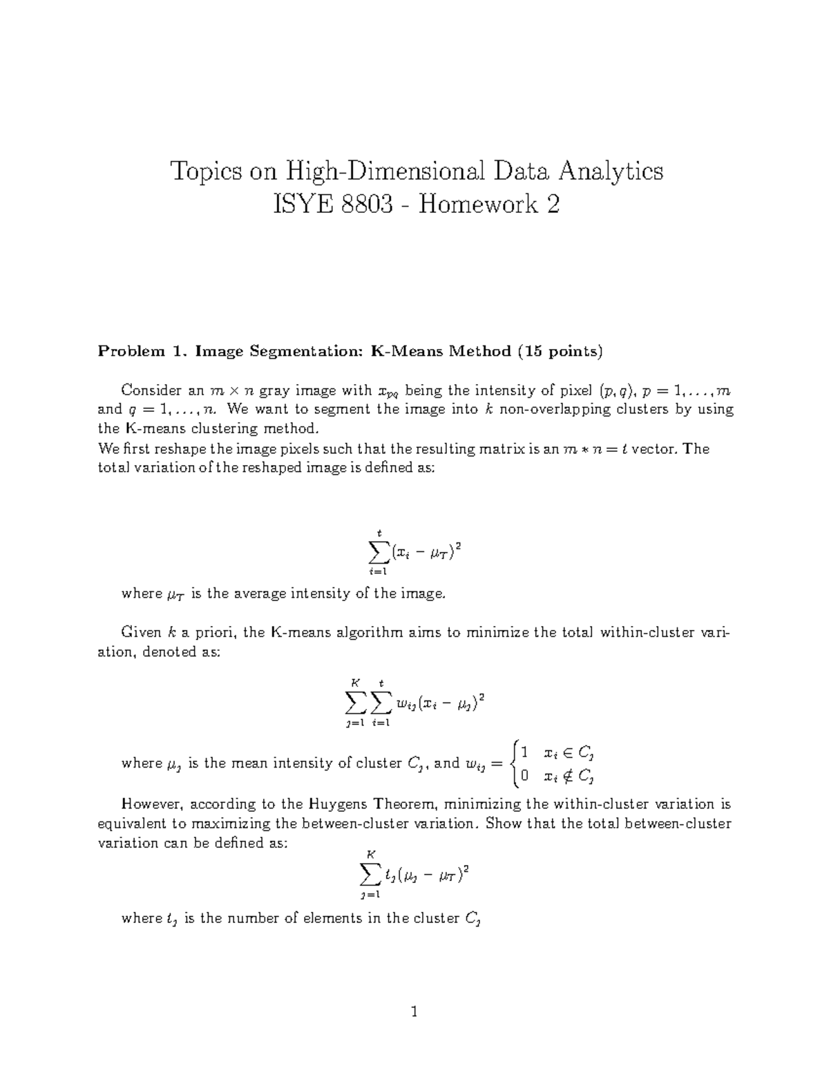 ISYE 8803 - Homework 2: High-Dimensional Data Analysis Problems 1-3 ...