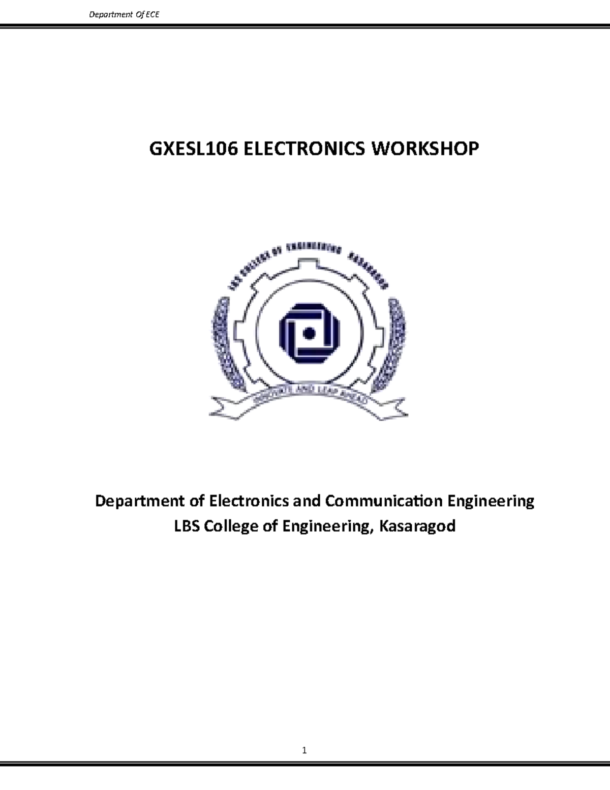 Electronics Workshop Lab Manual - ECE GXESL106 - Studocu
