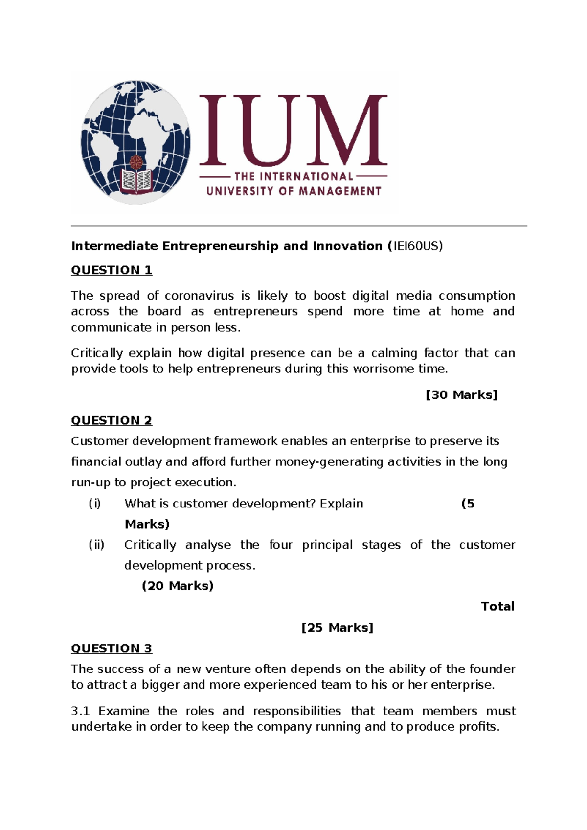 IEI60US: Entrepreneurship & Innovation Tutorial Questions & Answers ...
