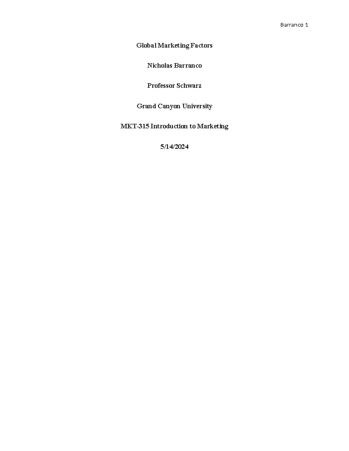 GCU MKT-315-Global Marketing Factors - Global Marketing Factors ...