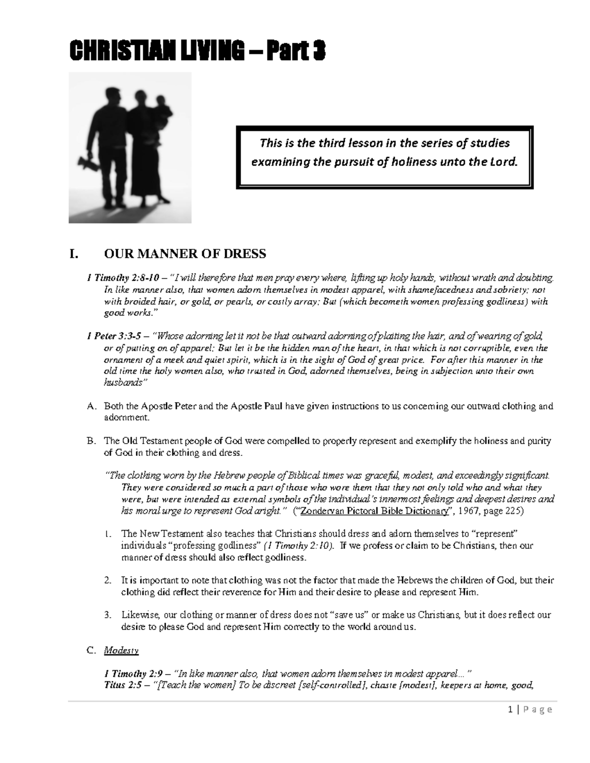 CHRISTIAN LIVING Part 3: Pursuing Holiness in Dress and Conduct - Studocu