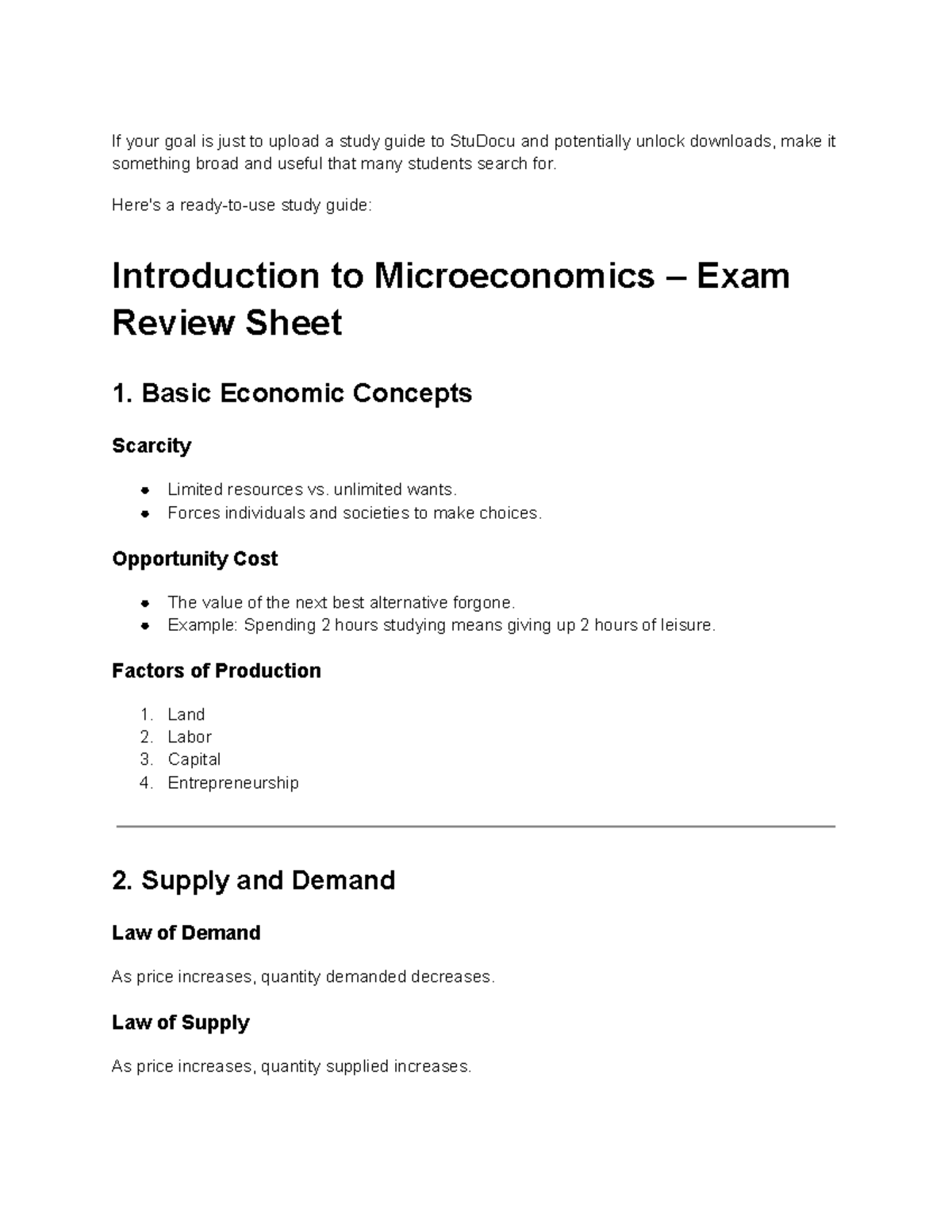 Microeconomics Exam Review Guide (ECO101) - Studocu