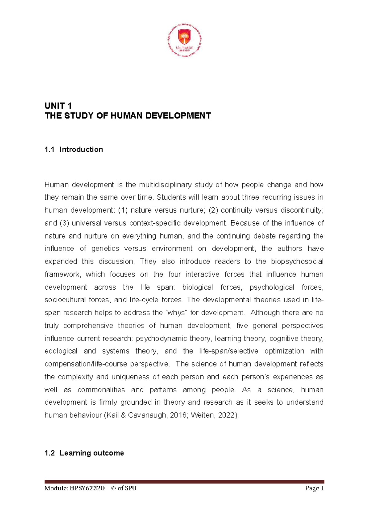 Unit 1: Human Development Theories & Activities (HPSY62320) - Studocu