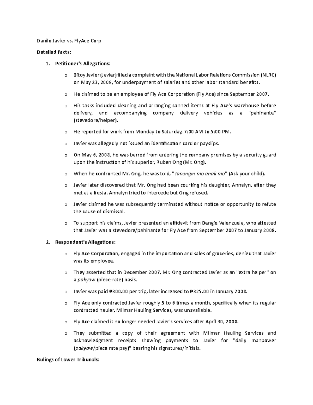 Labor Case Digest: Key Rulings and Findings on Employment Relations and ...
