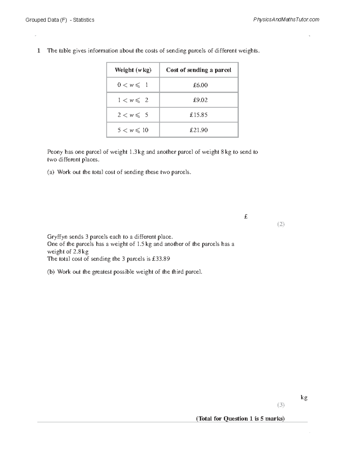 Grouped Data (F) QP - Statistics: Parcel Cost Analysis - Studocu