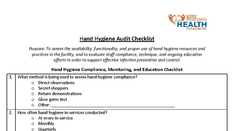 Hand Hygiene Audit Checklist - Updated 7/30/ Hand Hygiene Audit ...