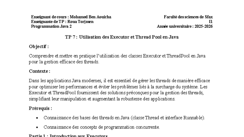 Java TP 7 - Utilisation des Executors et Thread Pool en Java - Studocu