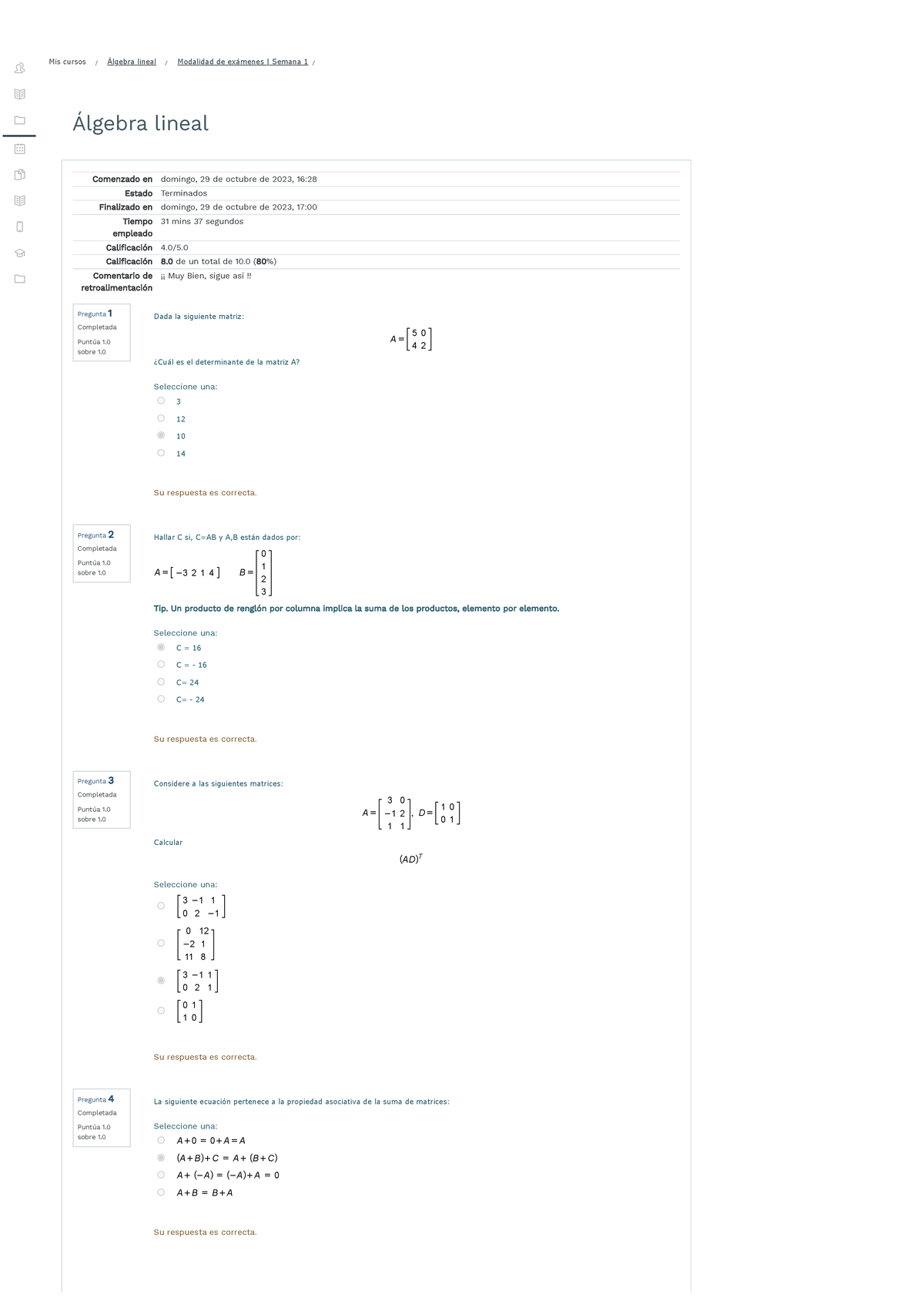 Modalidad de Exámenes - Semana 1: Revisión y Resultados en Álgebra - Studocu