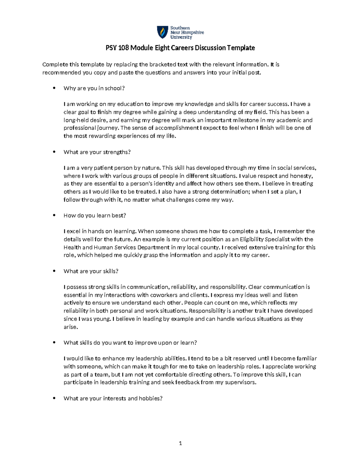 PSY 108 Module Eight Careers Discussion - It is recommended you copy ...