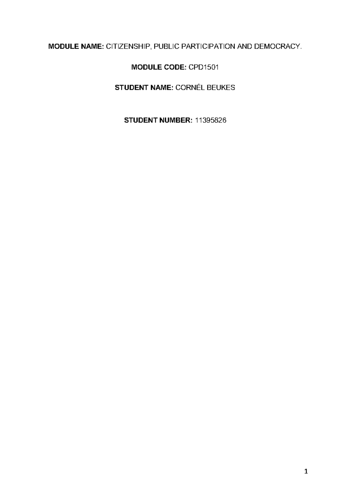 CPD 1501 EXAM - cpd1501 exam sheet - MODULE NAME: CITIZENSHIP, PUBLIC ...