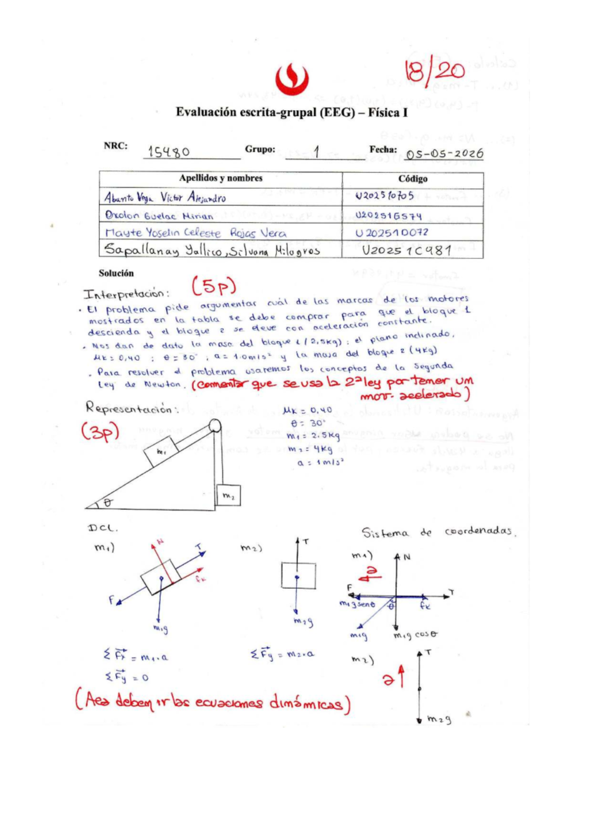 Examen Grupal 820 Q Evaluación (EEG) Física I NRC: 4 5 C - Studocu