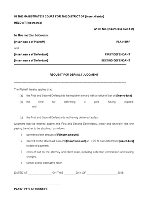 Request for default judgment in terms of rule 31 of the High Court ...