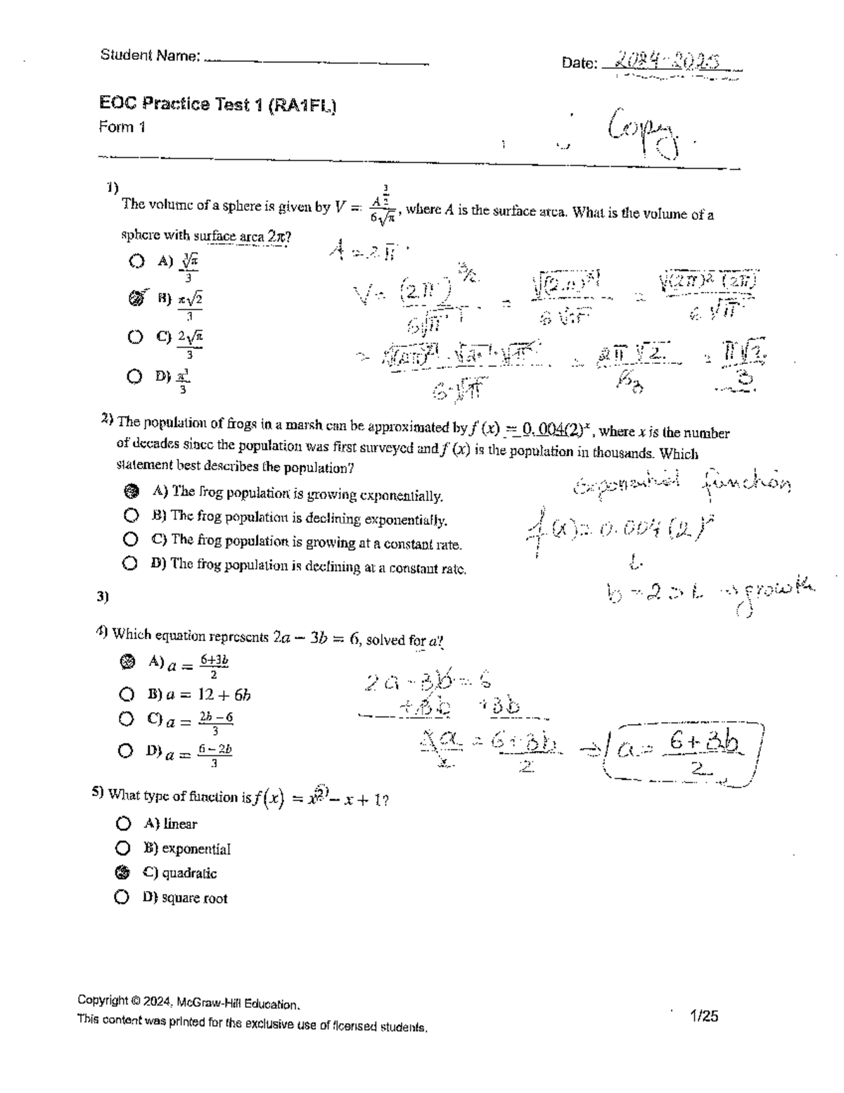 EOC Practice Test 1 (RA1FL) Review Answers and Explanations - Studocu
