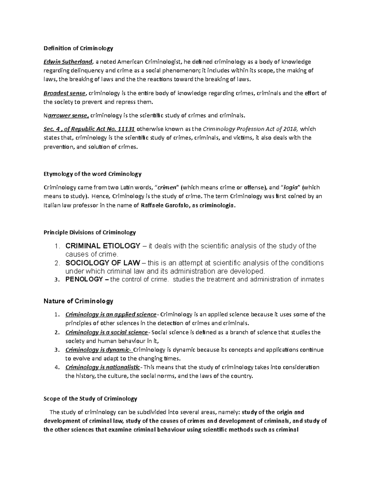 CRIM 101: Intro to Criminology - Key Concepts and Review Notes - Studocu
