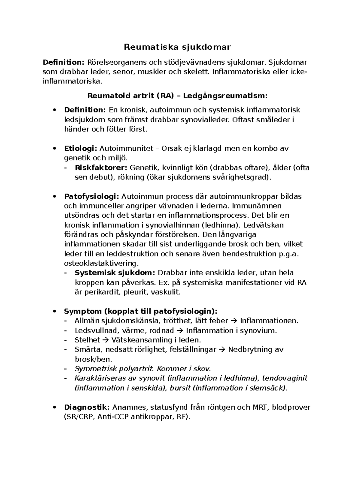Reumatiska sjukdomar: RA och Artros - Definitioner och Behandlingar ...