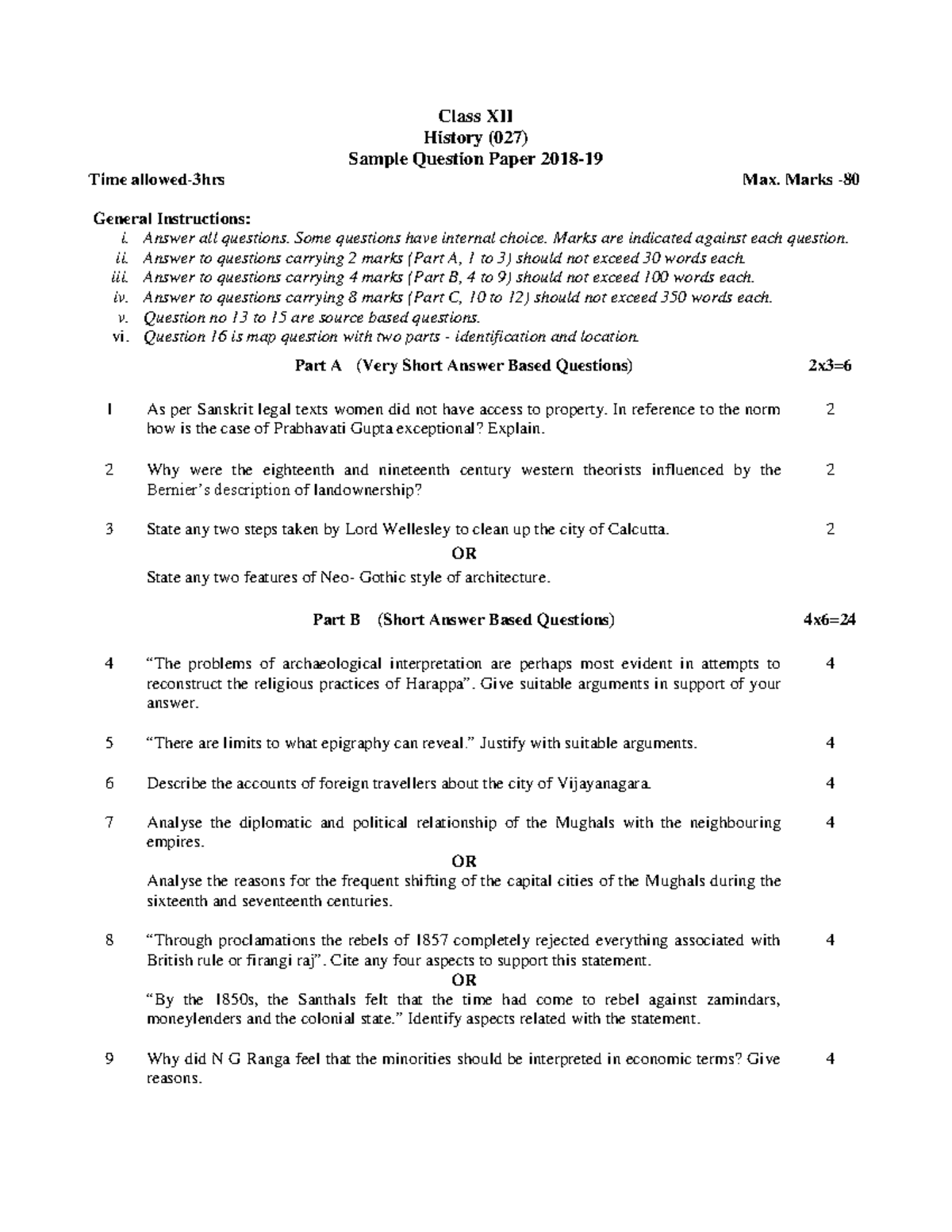 XII History Sample Question Paper (SQP) 2018-19 (027) - Studocu