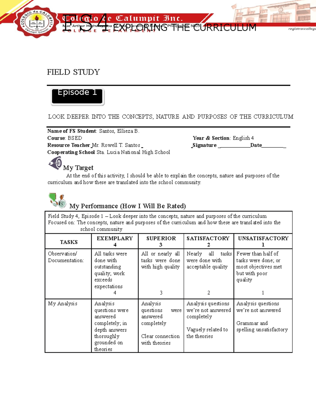 Field Study 4 Episode 1: Exploring Curriculum Concepts & Purposes - Studocu