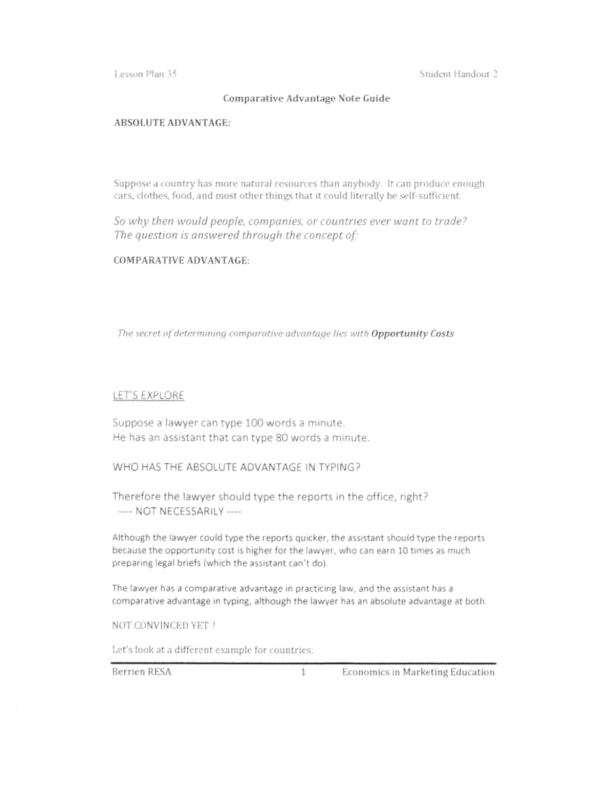 Lesson Plan 35: Comparative Advantage Activity Guide - Economics in ...