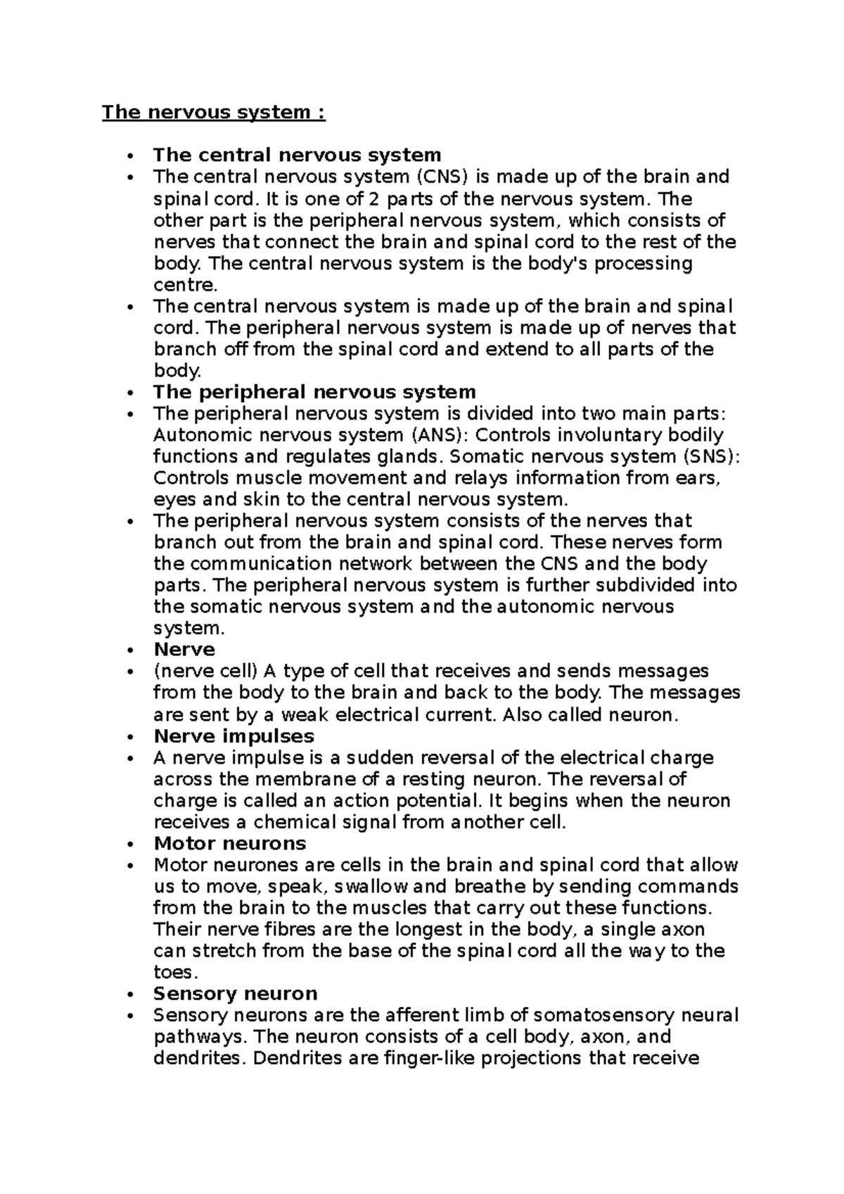 Unit 3: Nervous, Respiratory, and Muscular Systems in Health Care - Studocu