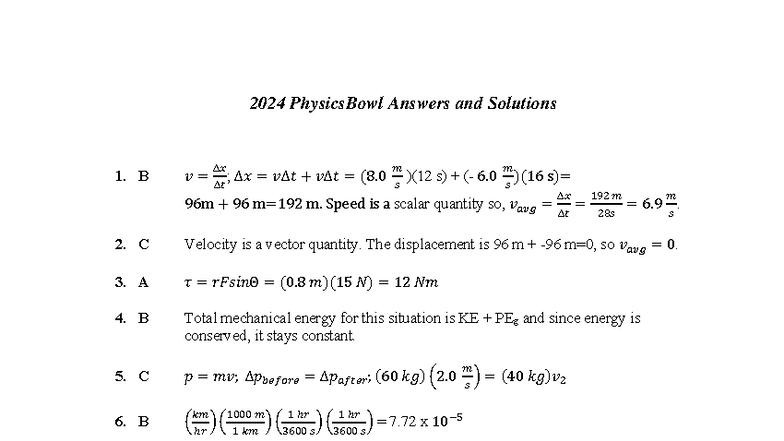 2024 PhysicsBowl Answers & Solutions: Comprehensive Guide - Studocu