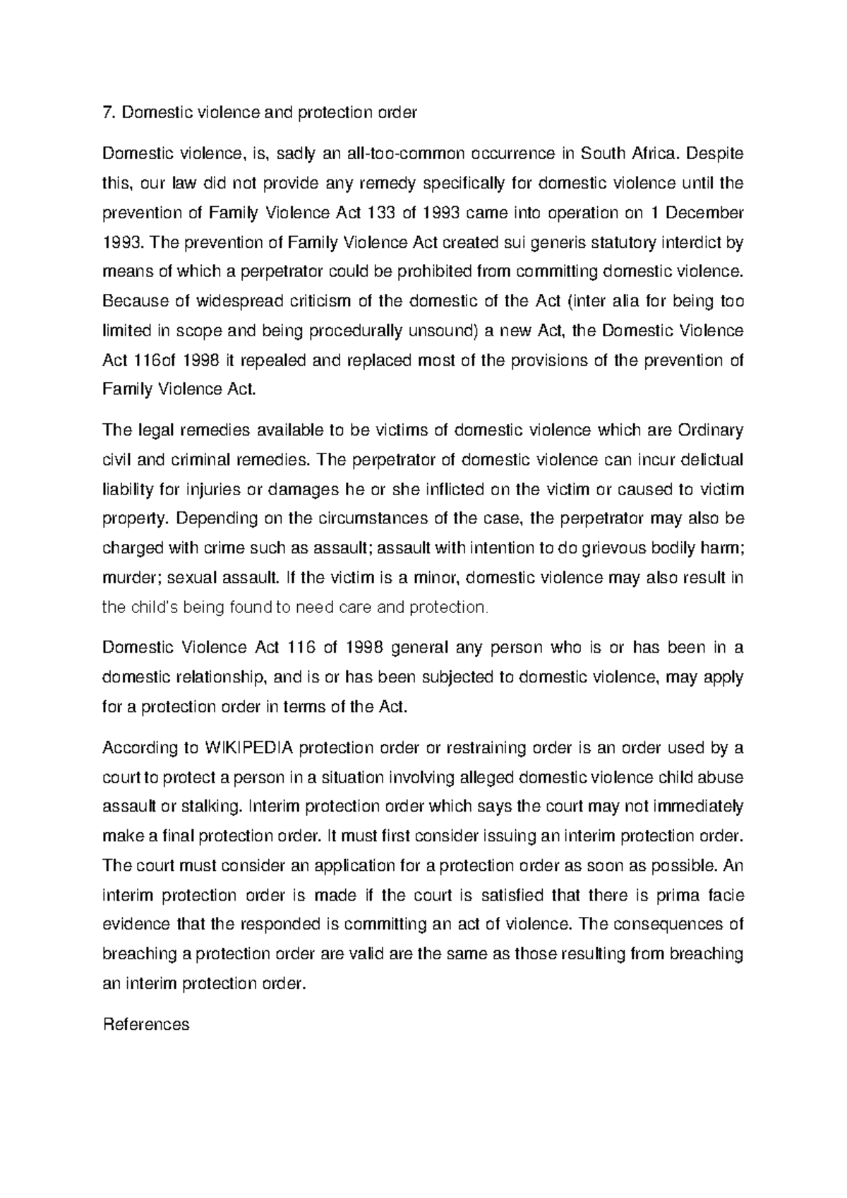 Domestic Violence and Protection Orders: Legal Framework in SA - Studocu