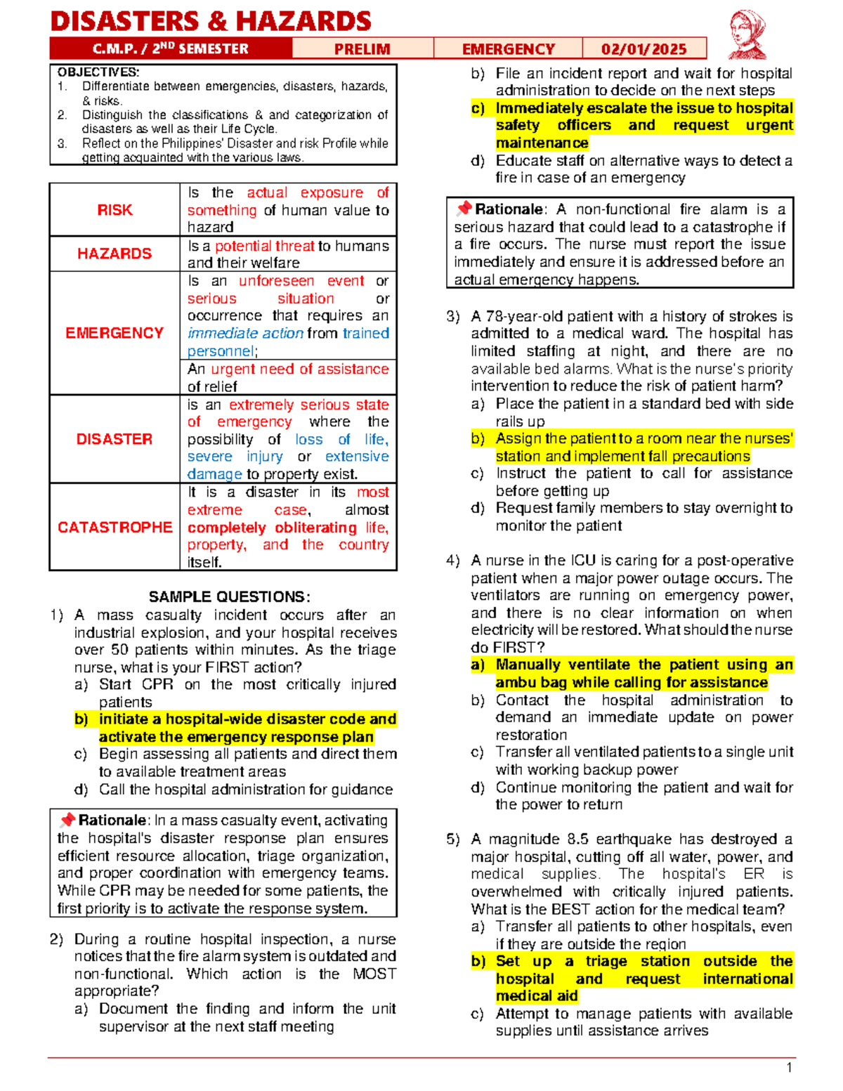 1) disasters & hazards - notes - DISASTERS & HAZARDS C.M. / 2 ND ...